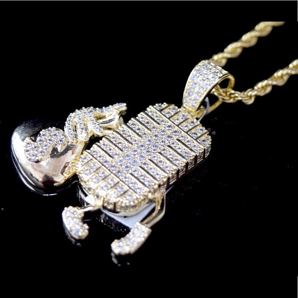 JewelryHq | Accessories | 4k Gold Lab Diamond Mic Money Bag Charm Chain ...